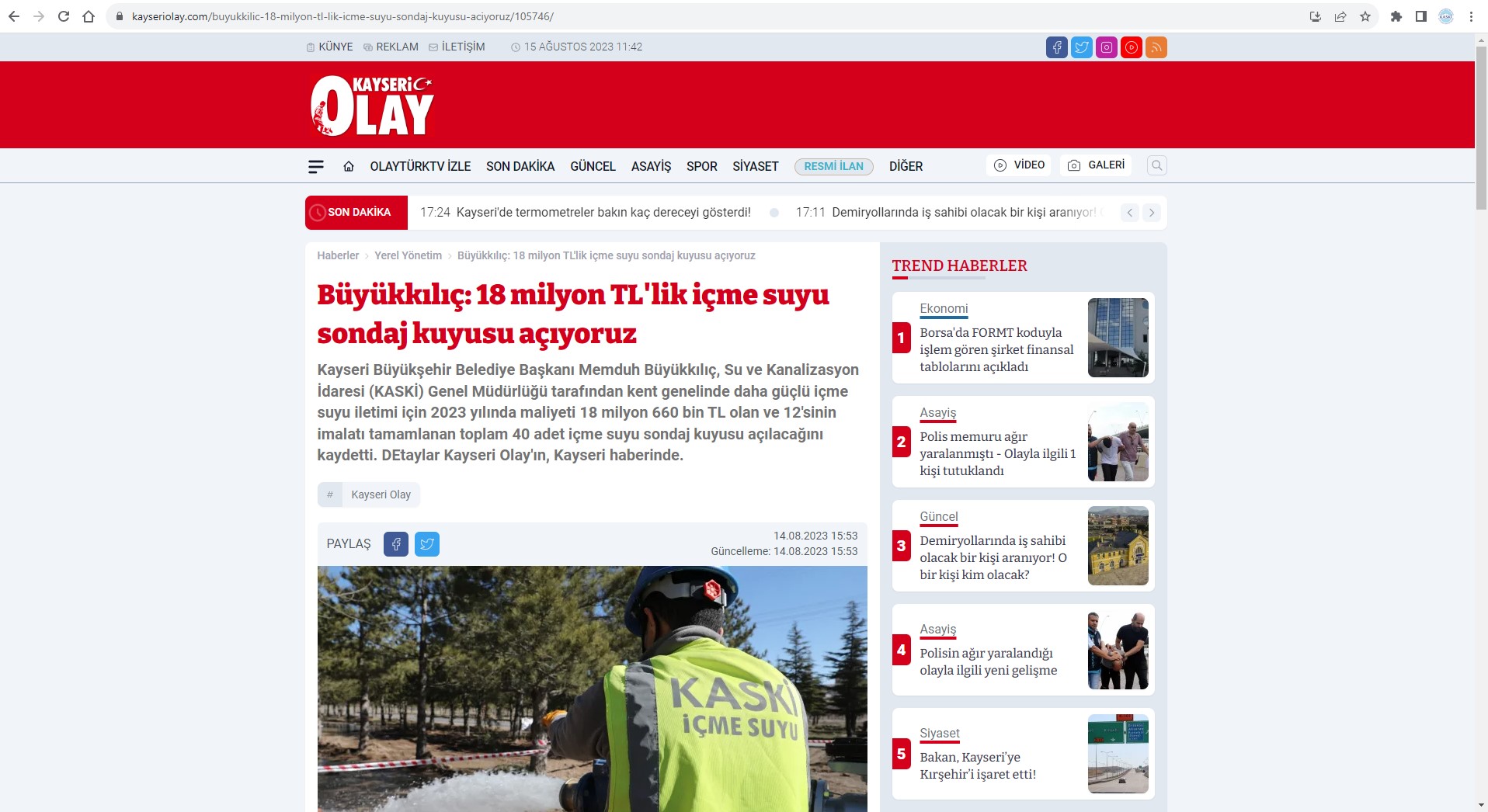 KAYSERİ OLAY TÜRK - 14.08.2023